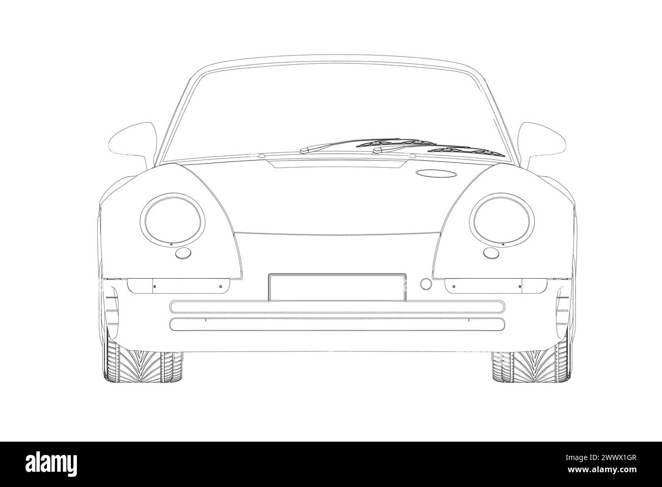 Outline of a sports car made of black lines isolated on a white background. Front view. Vector ...