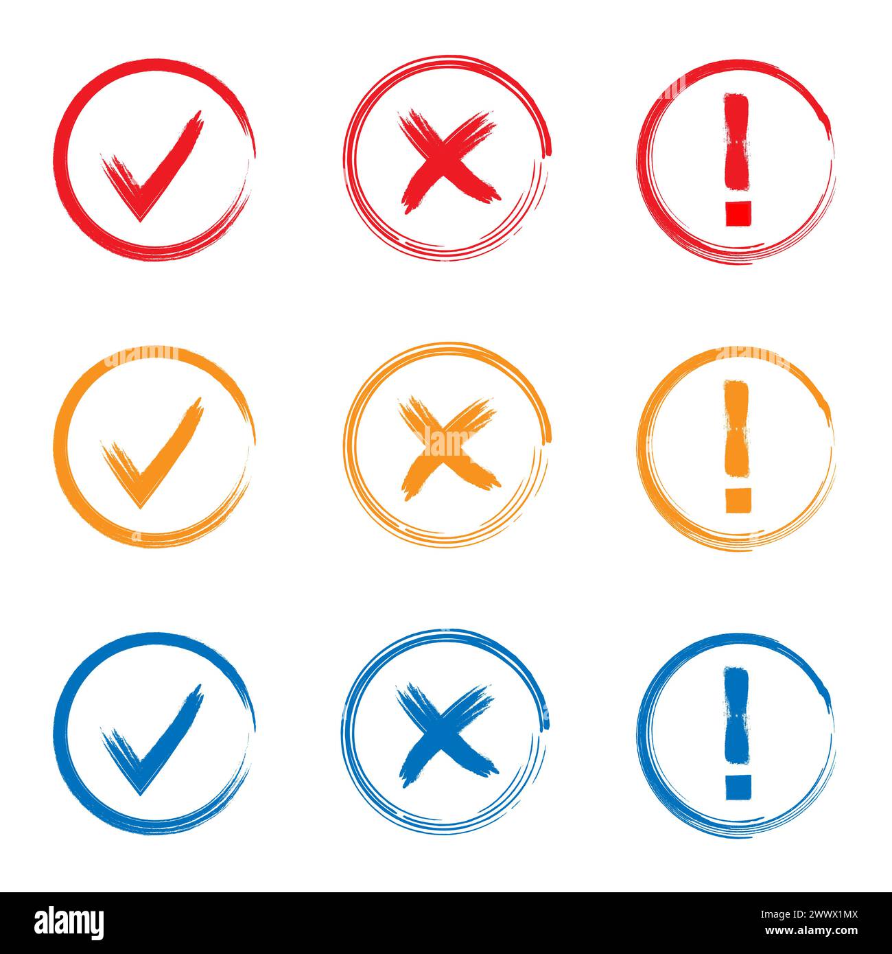 Check mark or done and yes signs, cross warning or wrong, exclamation ...