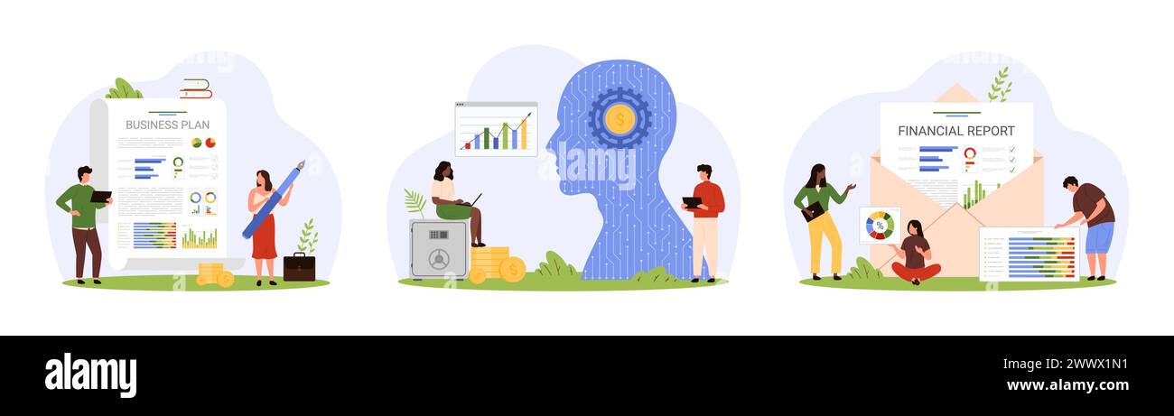 Financial report analysis, accounting and audit with AI set. Tiny ...