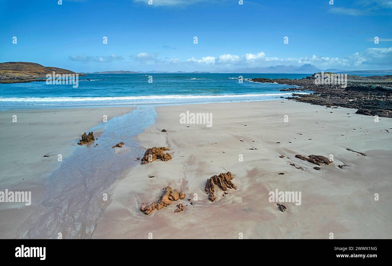 Mellon Udrigle Beach Wester Ross Scotland blue sky over fine sand beach ...