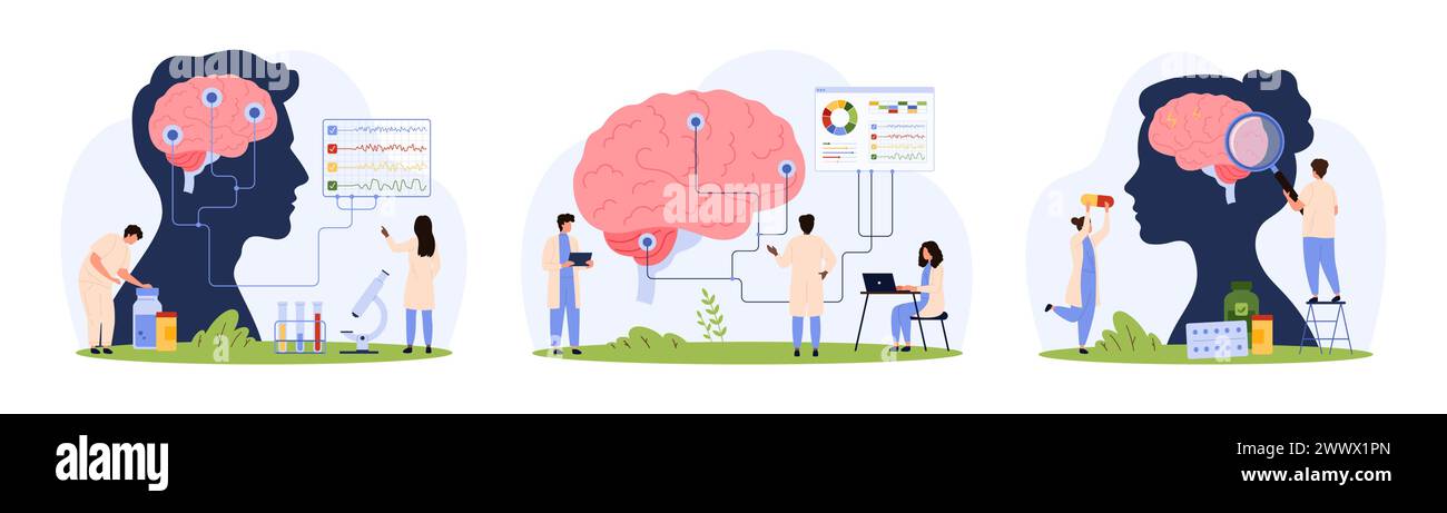 Neurology, test of nervous system and disease treatment set. Tiny ...