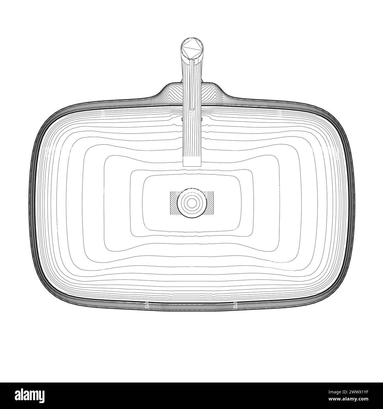 Bathroom sink with tap line drawing on white isolated background ...
