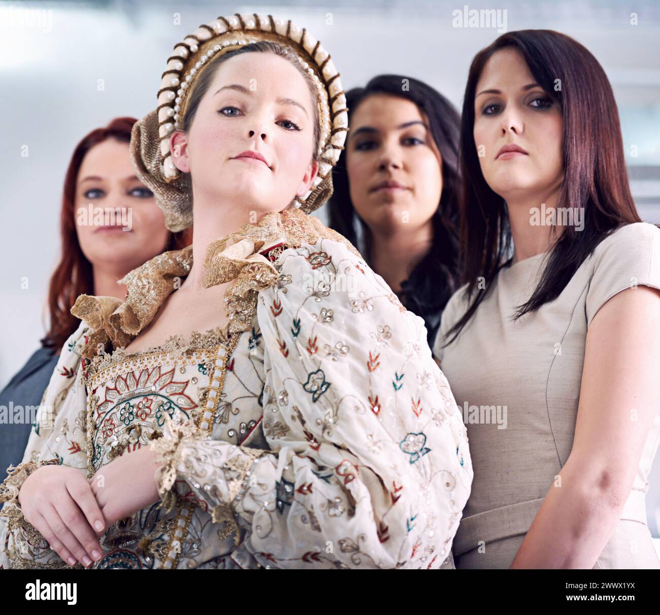 Woman, team and queen for portrait, attitude and leader for ...