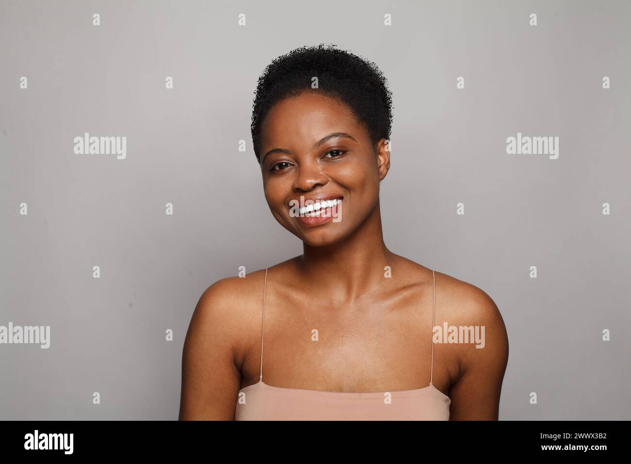 Glorious female model face close-up. African American woman portrait ...