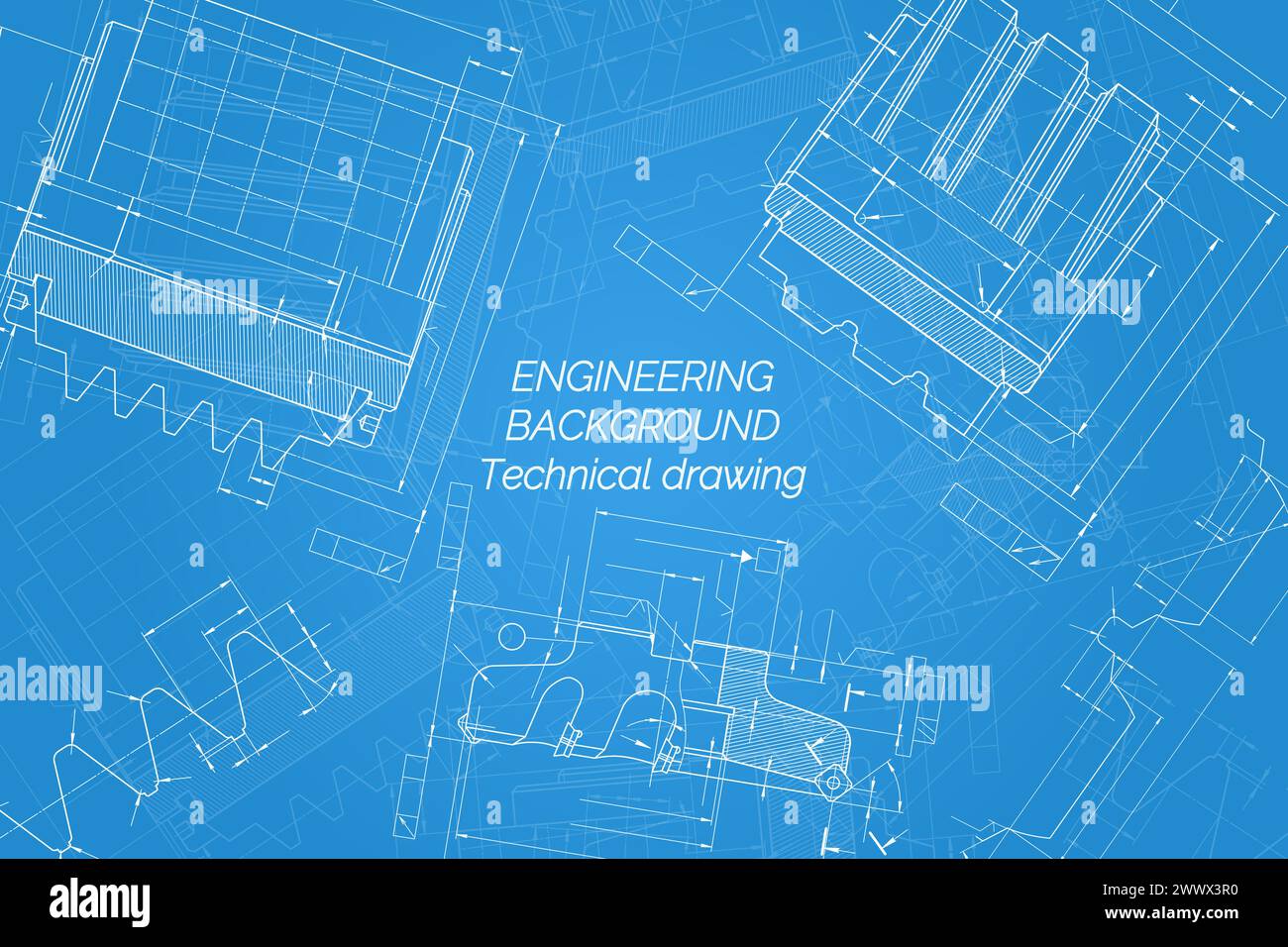 Mechanical engineering drawings on blue background. Cutting tools ...
