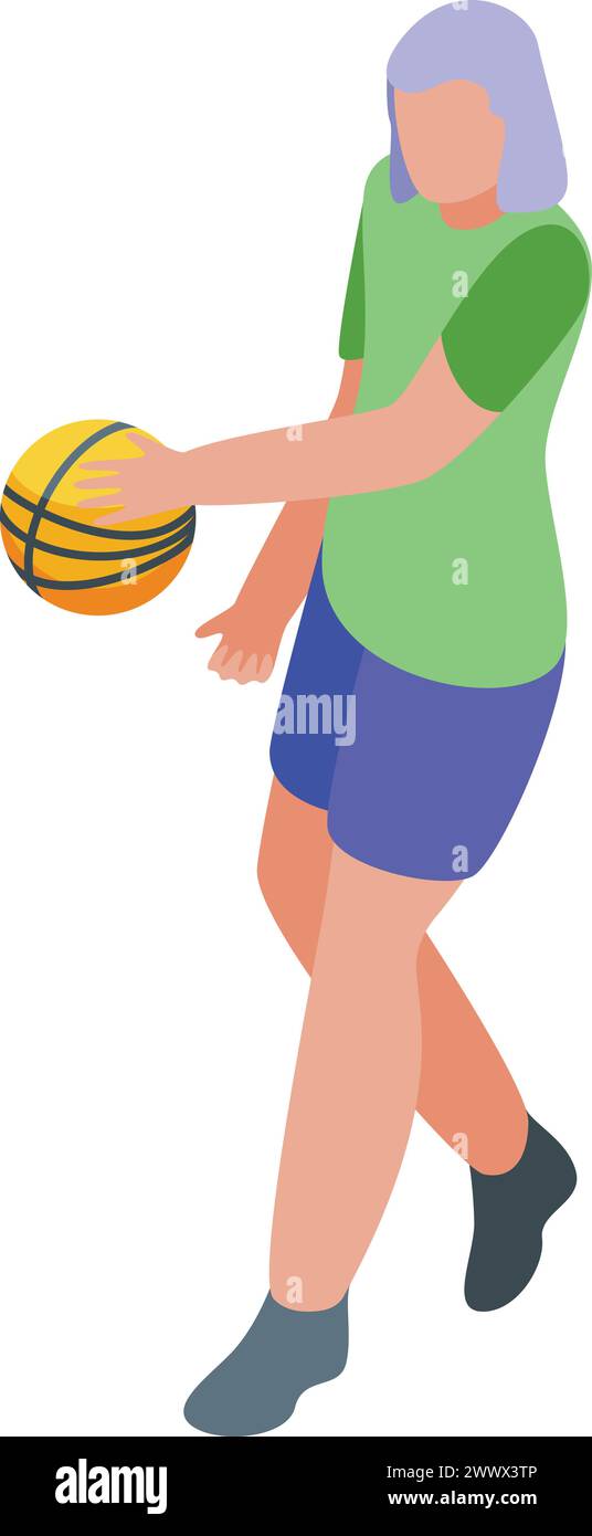 Leisure adult avatar icon isometric vector. Woman basketball player ...