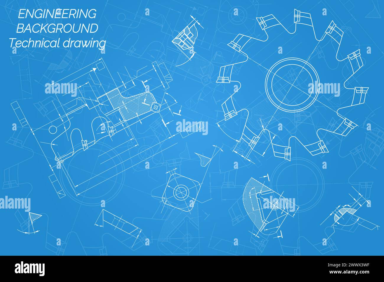 Mechanical engineering drawings on blue background. Cutting tools ...