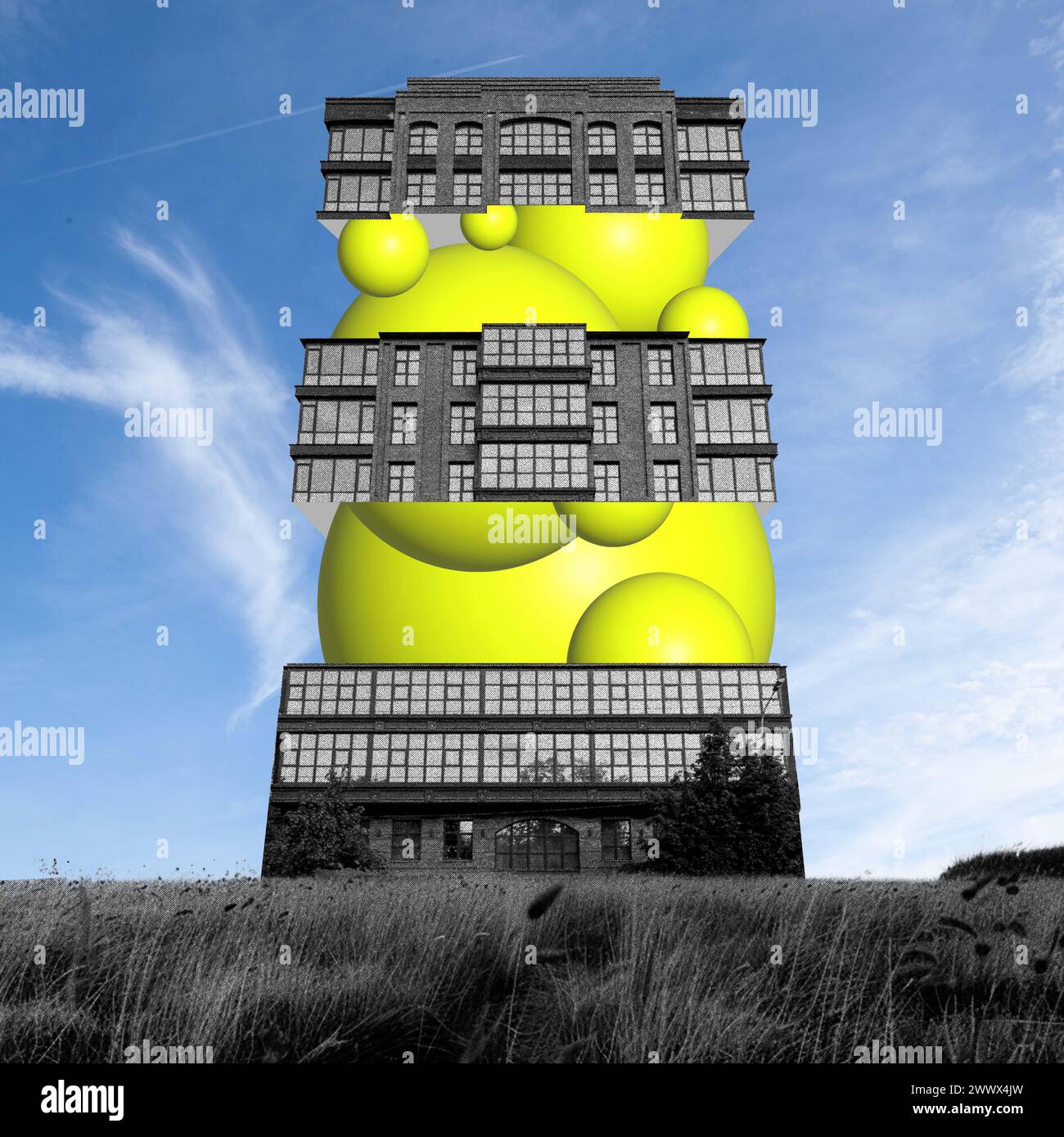 Avant-garde building concept presentations. Monochrome image of ...