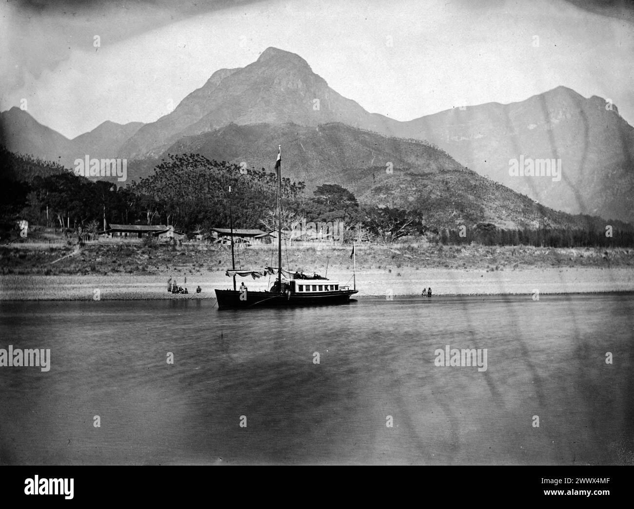 The Yacht Cynthia at anchor, Yven-Foo River Stock Photo - Alamy