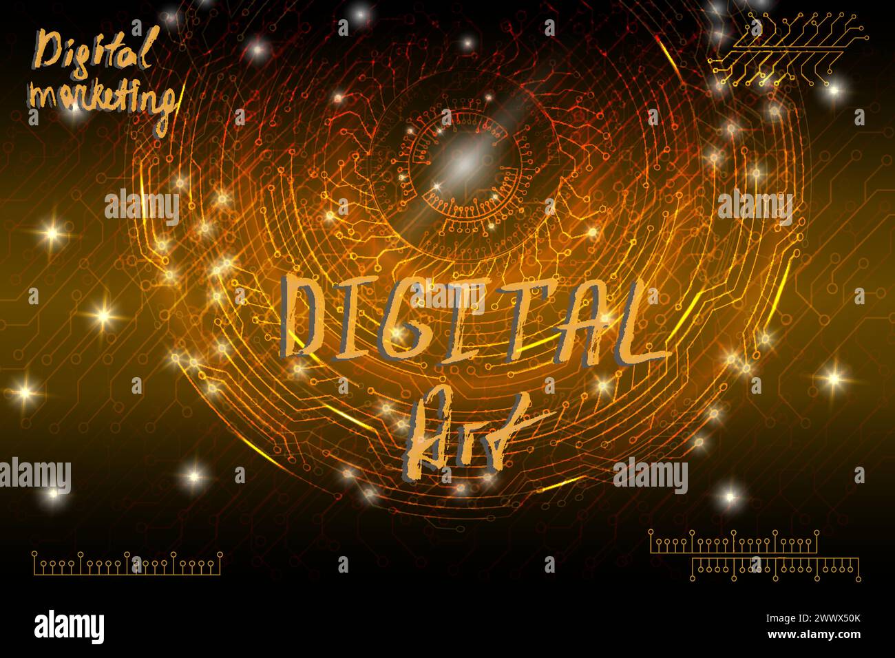 Orange futuristic technological background in cyberpunk style. Digital ...