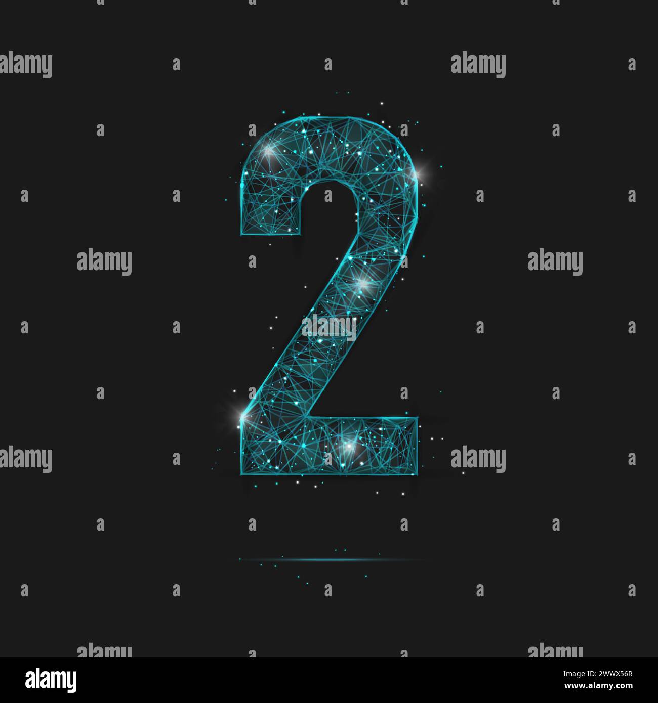 Abstract isolated blue image of a number two. Polygonal illustration ...