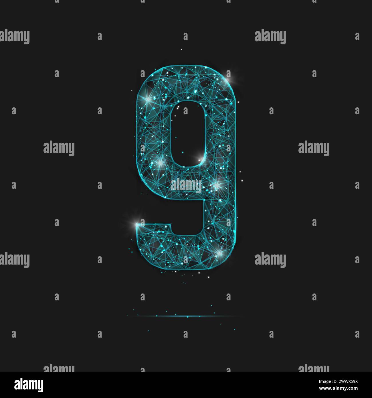 Abstract isolated blue image of a number nine. Polygonal illustration ...