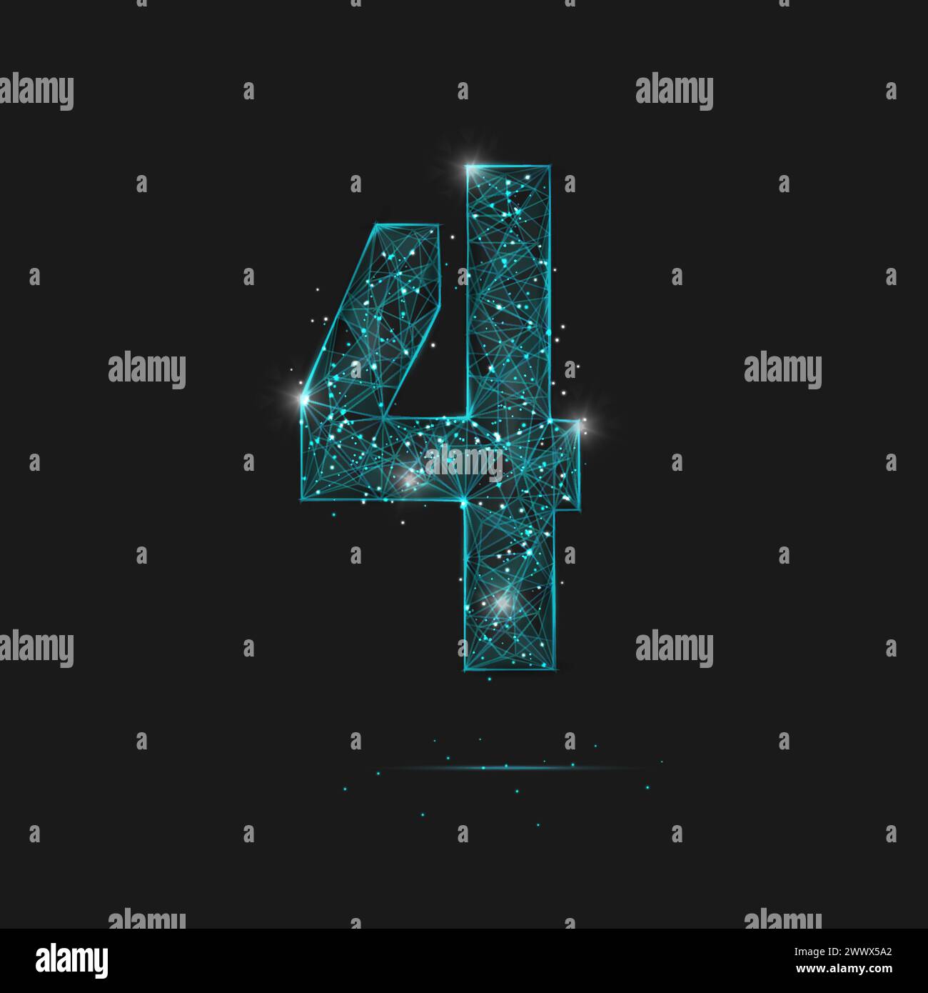Abstract isolated blue image of a number four. Polygonal illustration ...