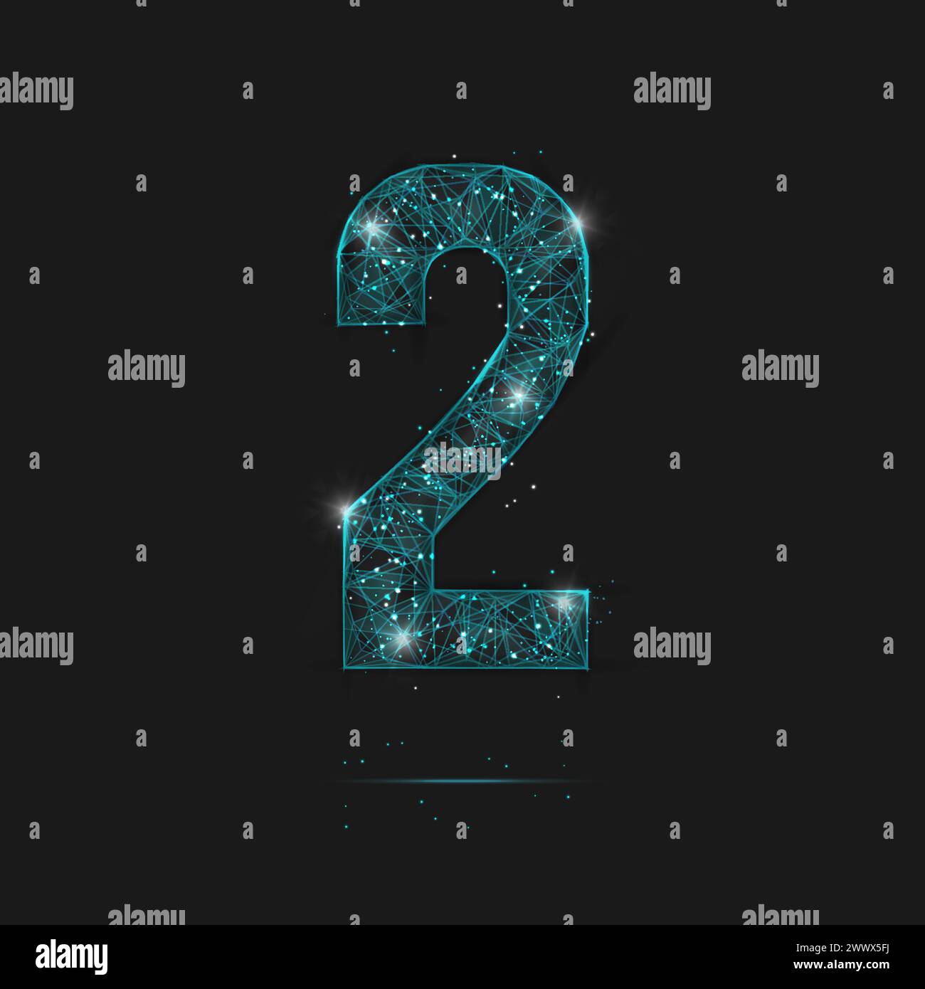 Abstract isolated blue image of a number two. Polygonal illustration ...