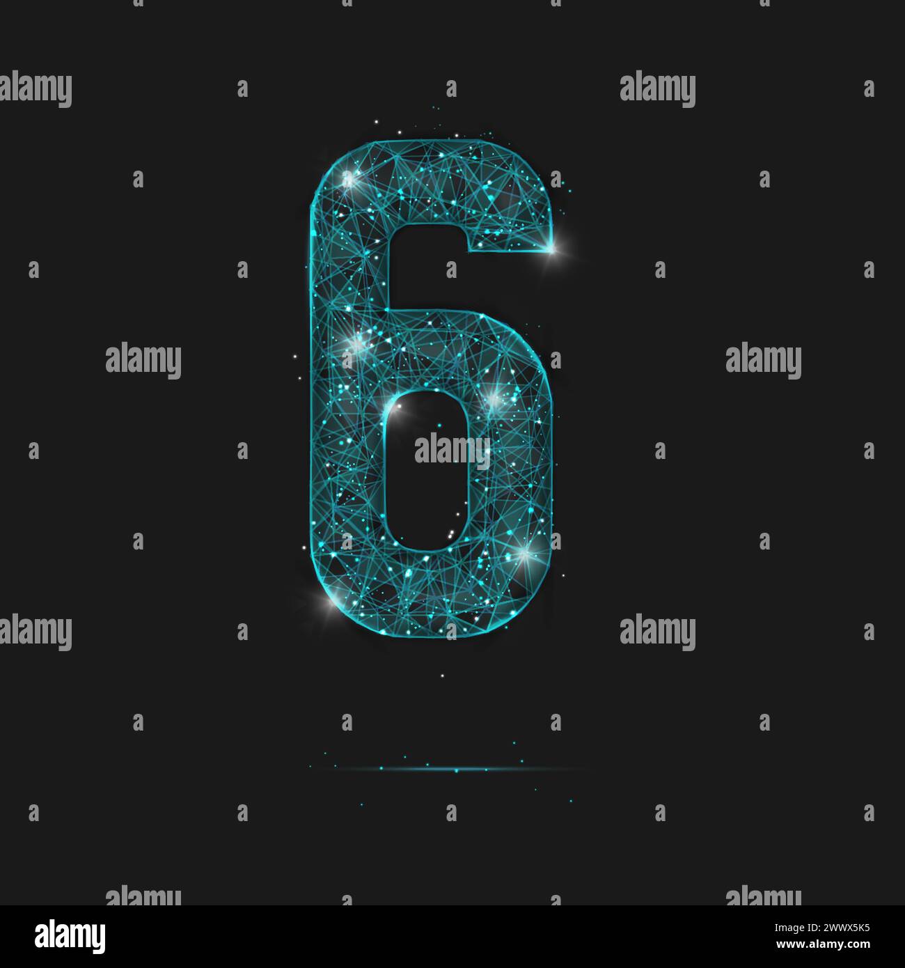 Abstract isolated blue image of a number six. Polygonal illustration ...