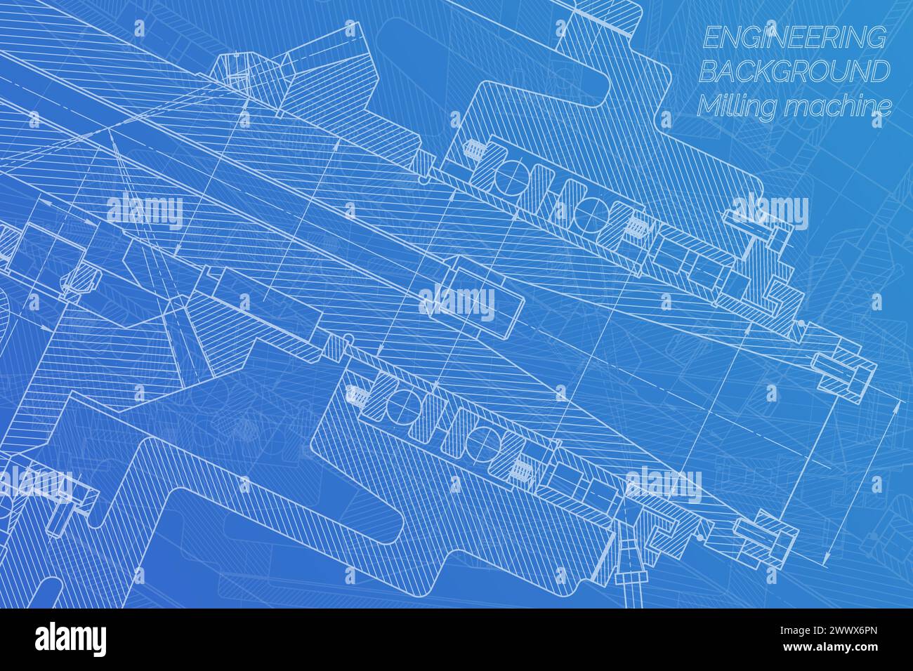 Mechanical engineering drawings on blue background. Milling machine ...