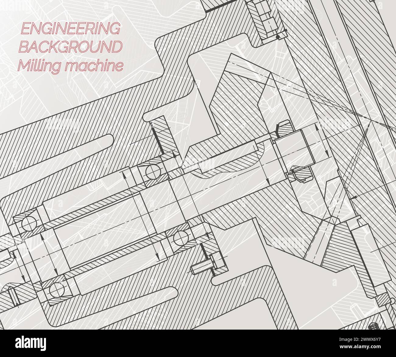 Mechanical engineering drawings on light background. Milling machine ...