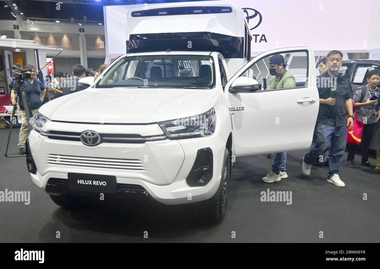 Photo taken on March 26, 2024, shows a revamped electric pickup truck of Toyota Motor Corp ...