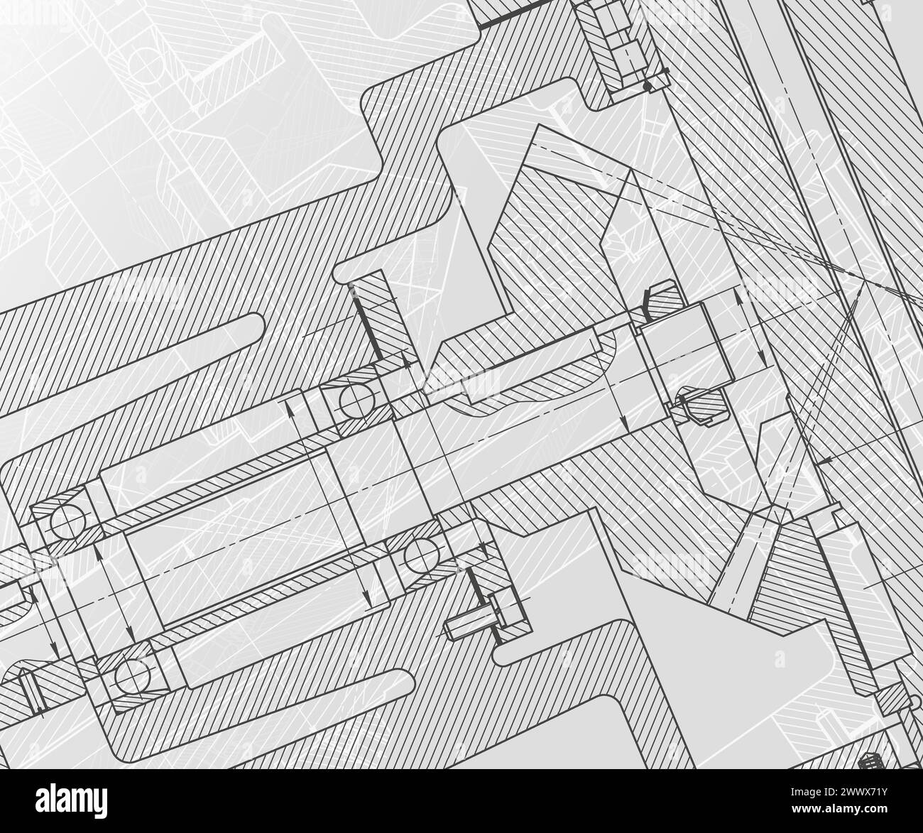 Mechanical engineering drawings on white background. Milling machine ...