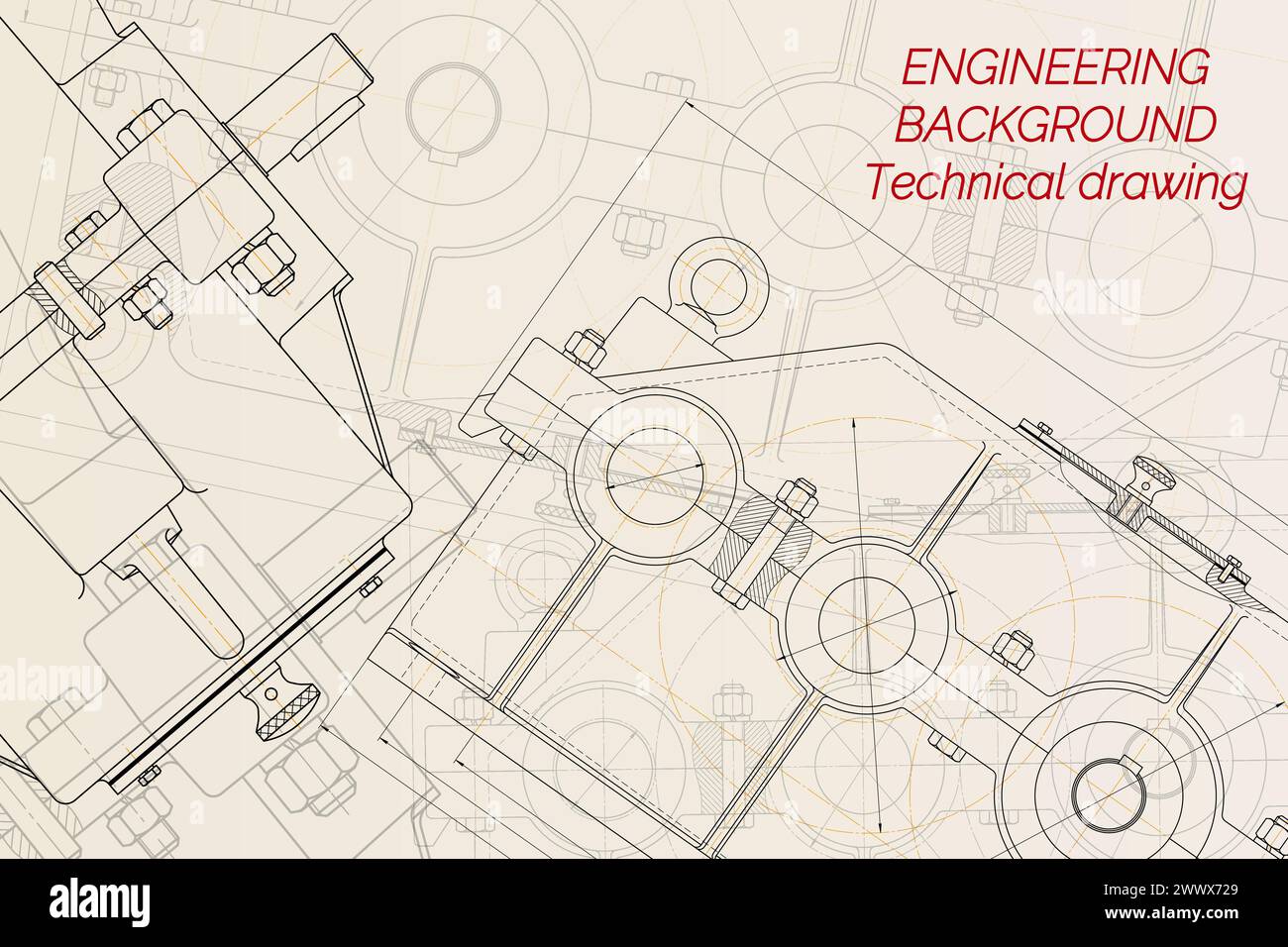 Mechanical engineering drawings on light background. Reducer. Technical ...