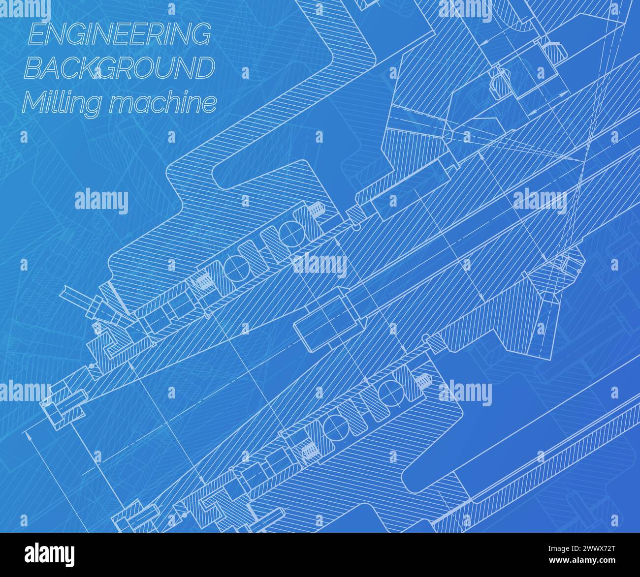 Mechanical engineering drawings on blue background. Milling machine ...