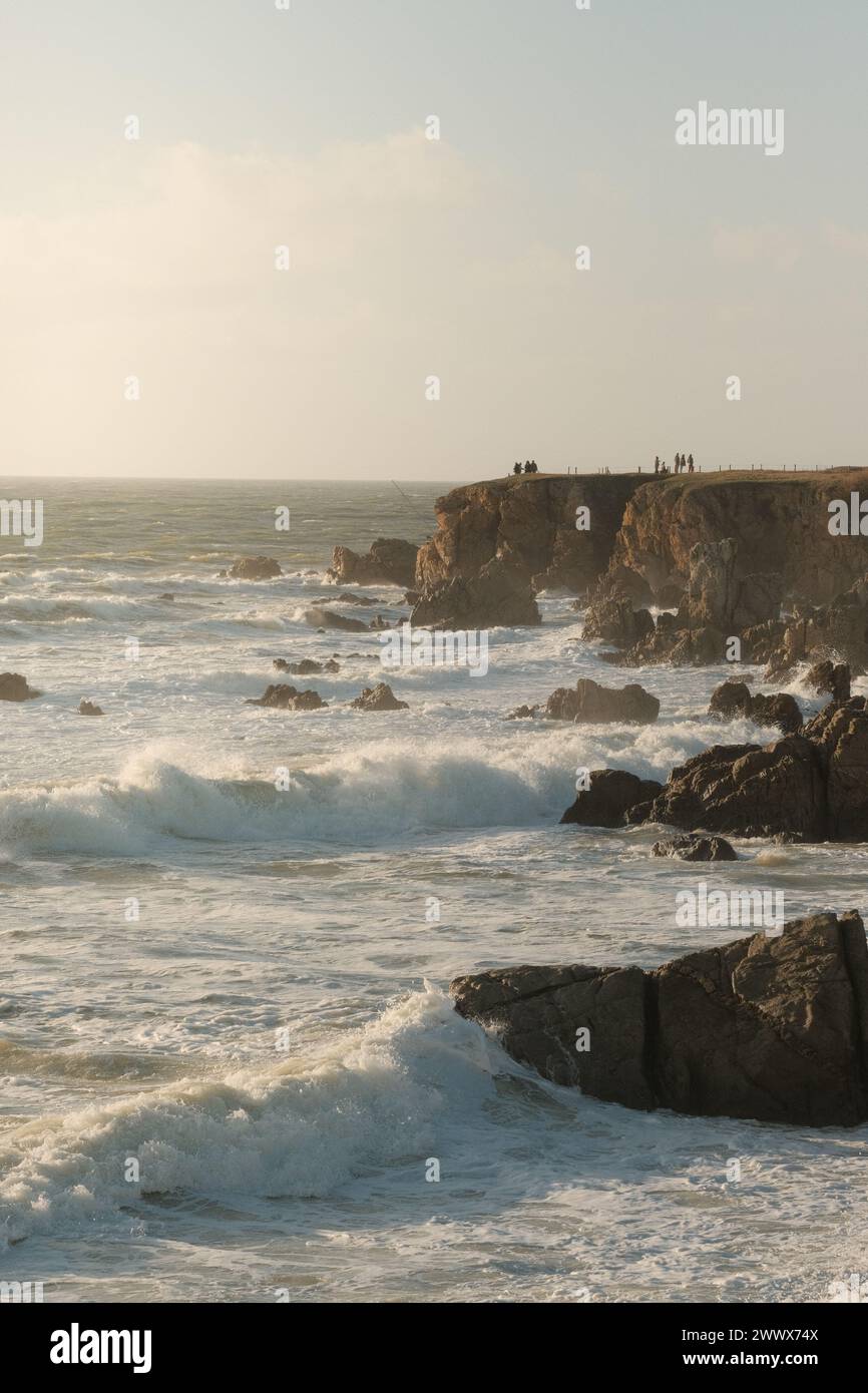 The ocean waves hitting cliffs along the coast Stock Photo - Alamy