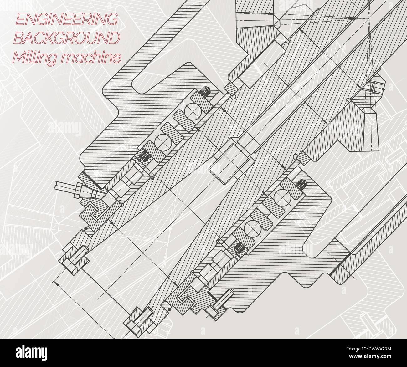 Mechanical engineering drawings on light background. Milling machine ...