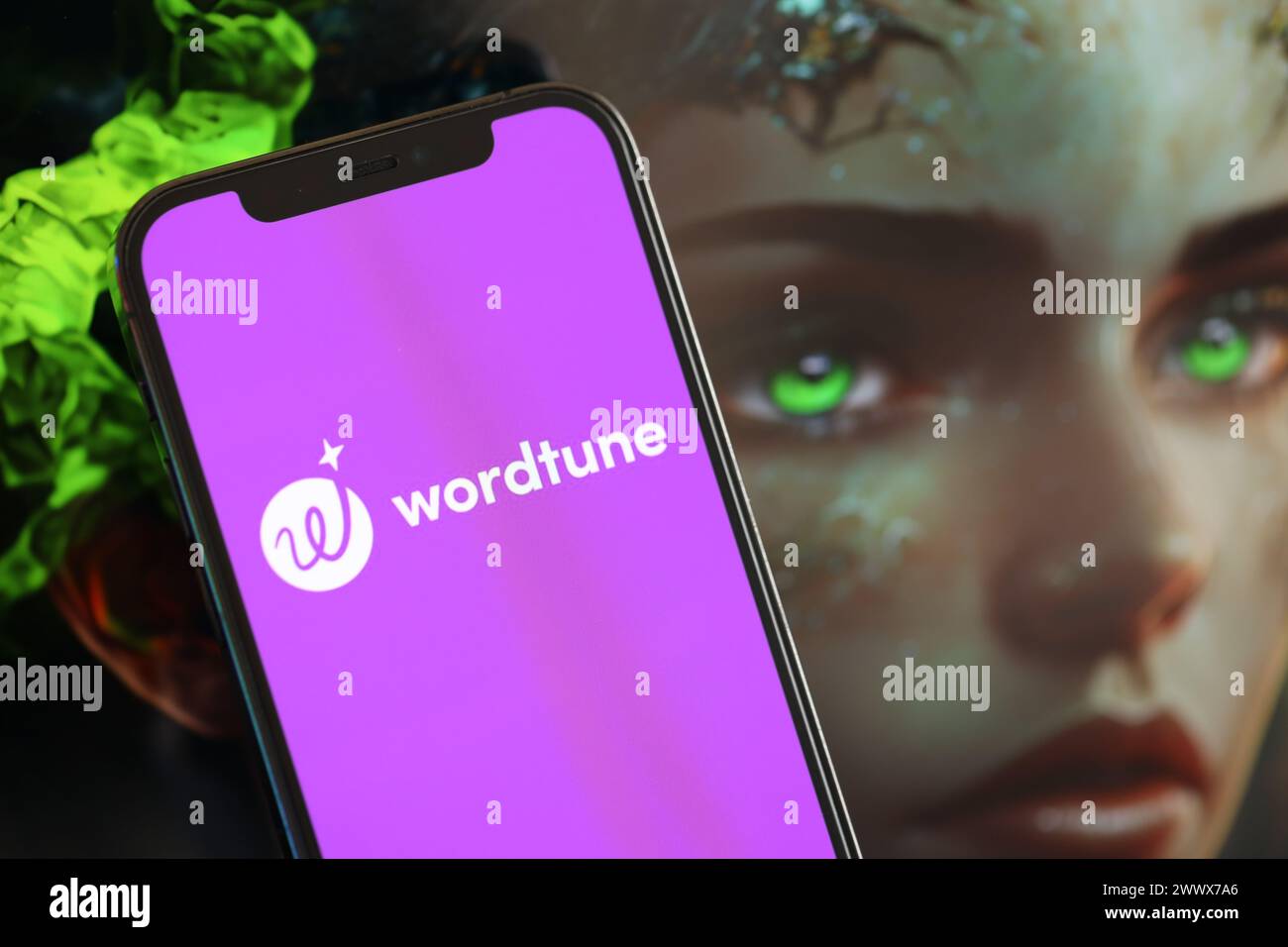 KYIV, UKRAINE - MARCH 17, 2024 Wordtune logo on iPhone display screen ...