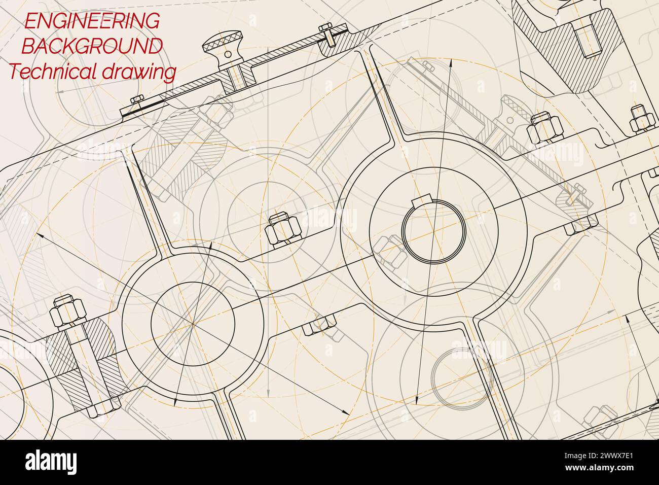 Mechanical engineering drawings on light background. Reducer. Technical ...