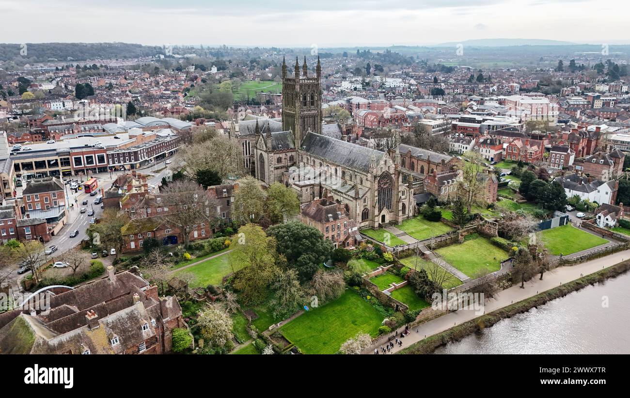 Worcester Cathedral by the River Severn in Worcester. Picture date ...
