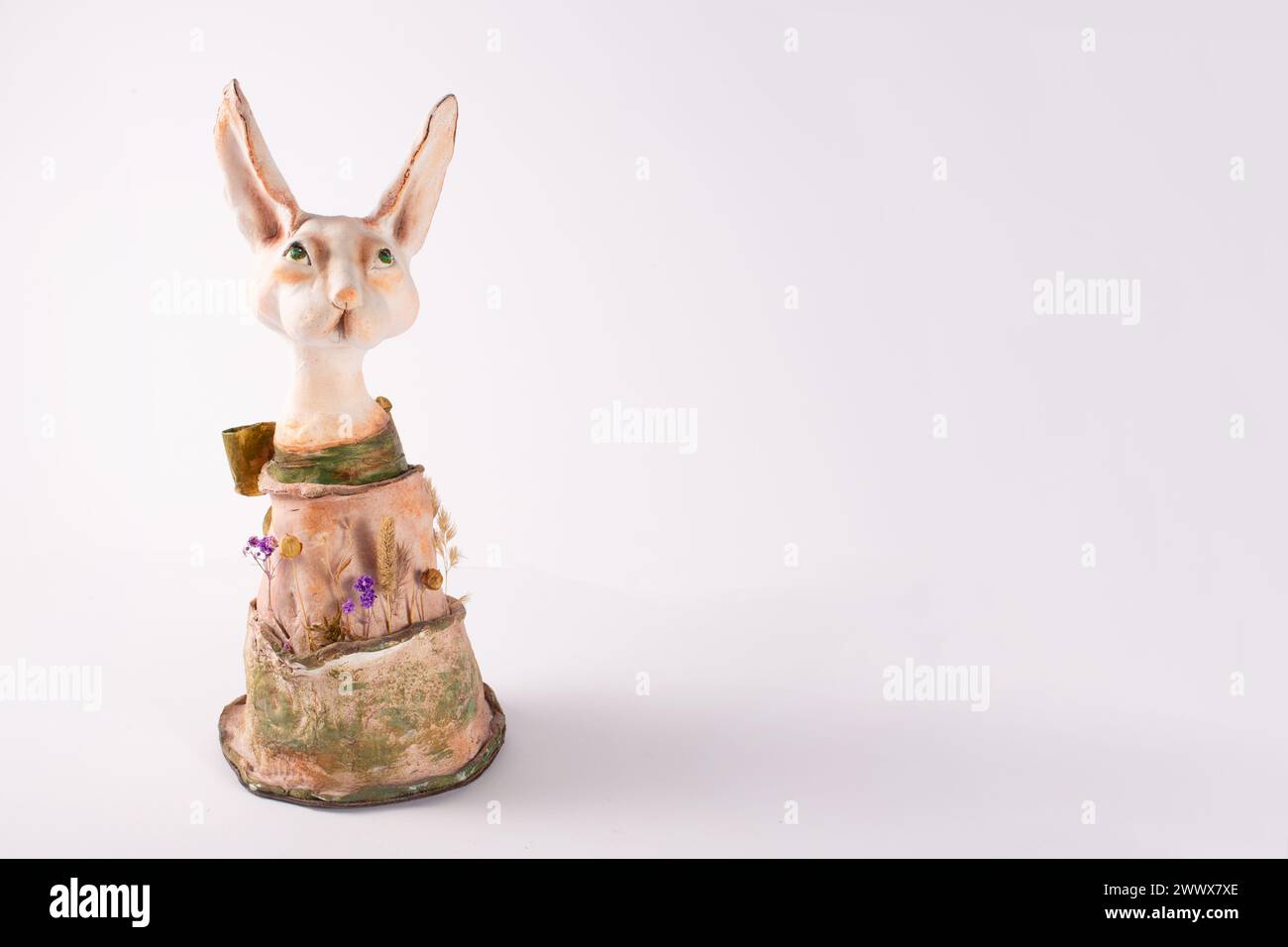 Bunny on white background. Greetings card, Happy Easters. Flat lay ,top ...