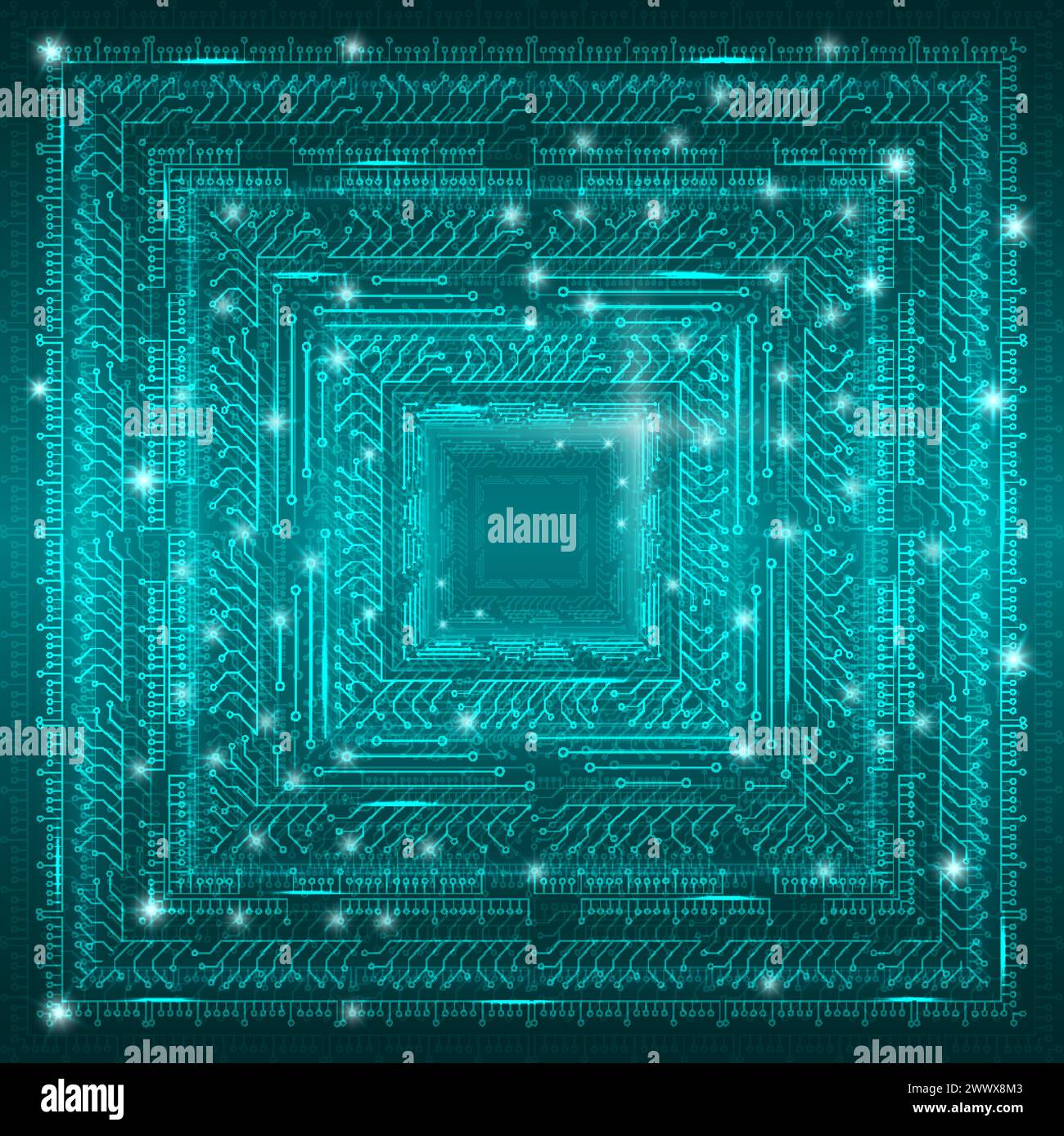 Blue Technological Background With Square Elements Of A Stylized
