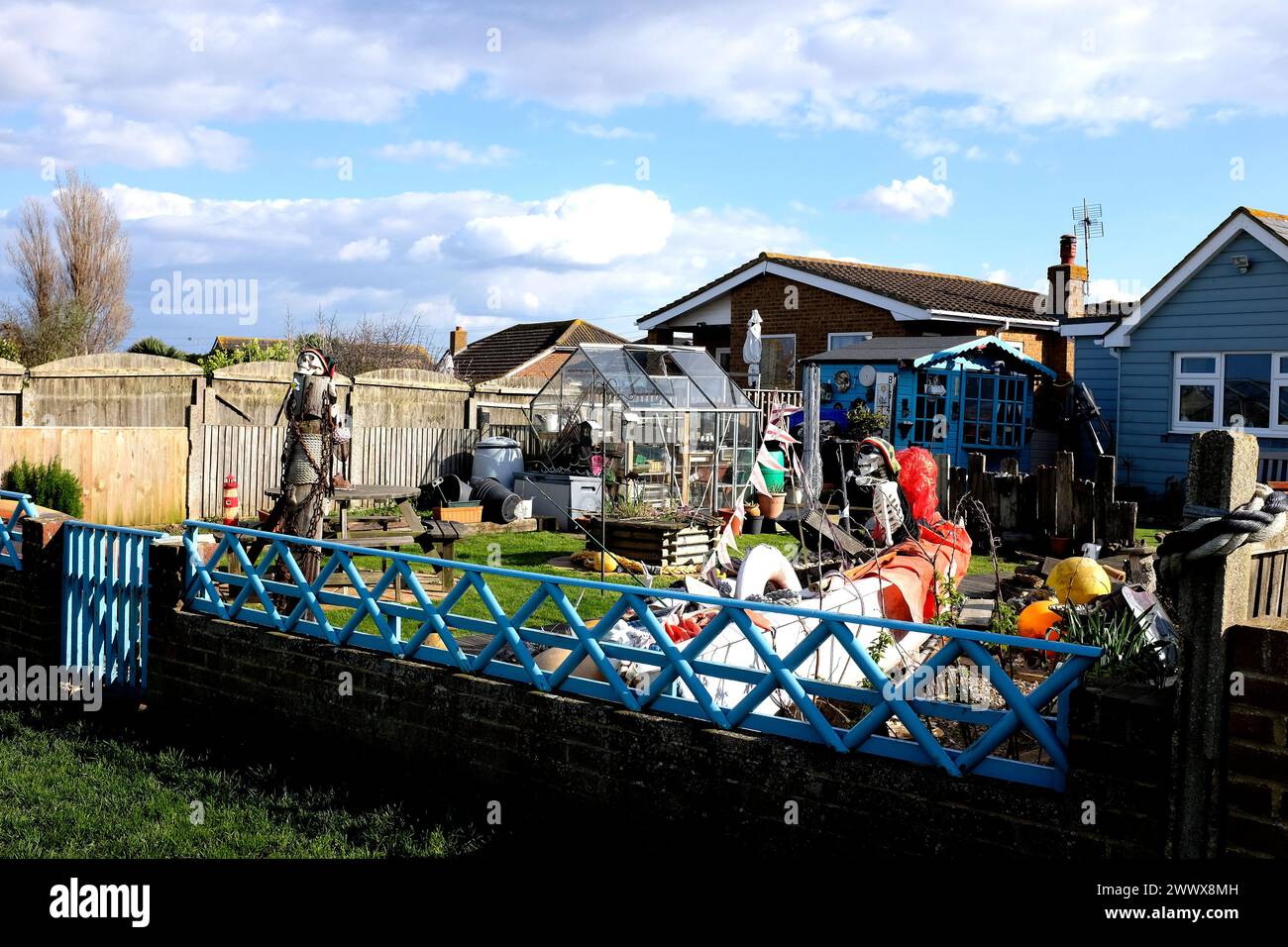 eccentric residential garden in hampton-on-sea, east kent, uk march ...