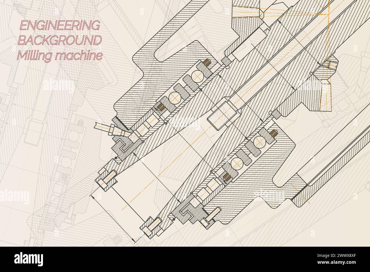 Mechanical engineering drawings on light background. Milling machine ...