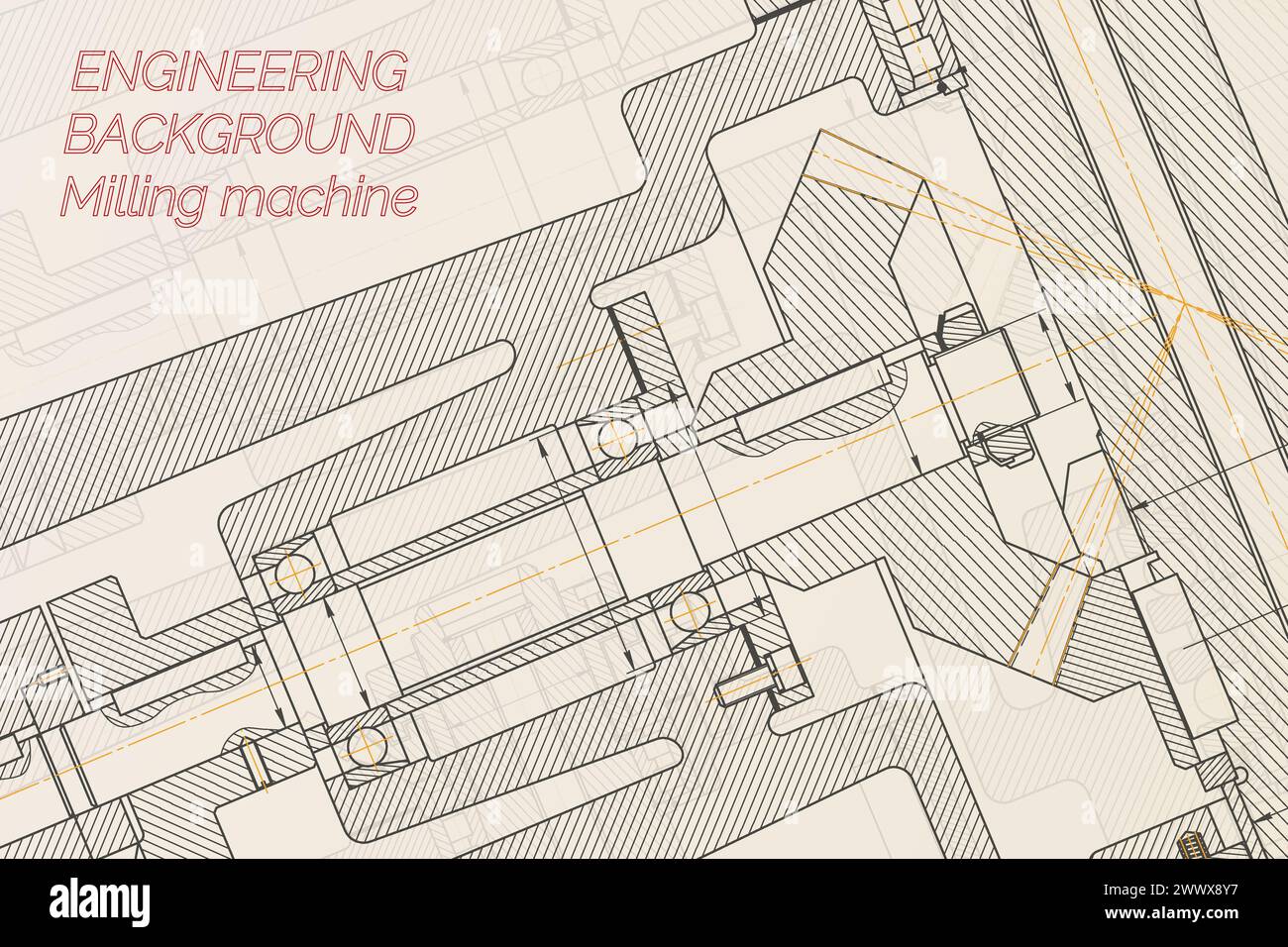 Mechanical engineering drawings on light background. Milling machine ...