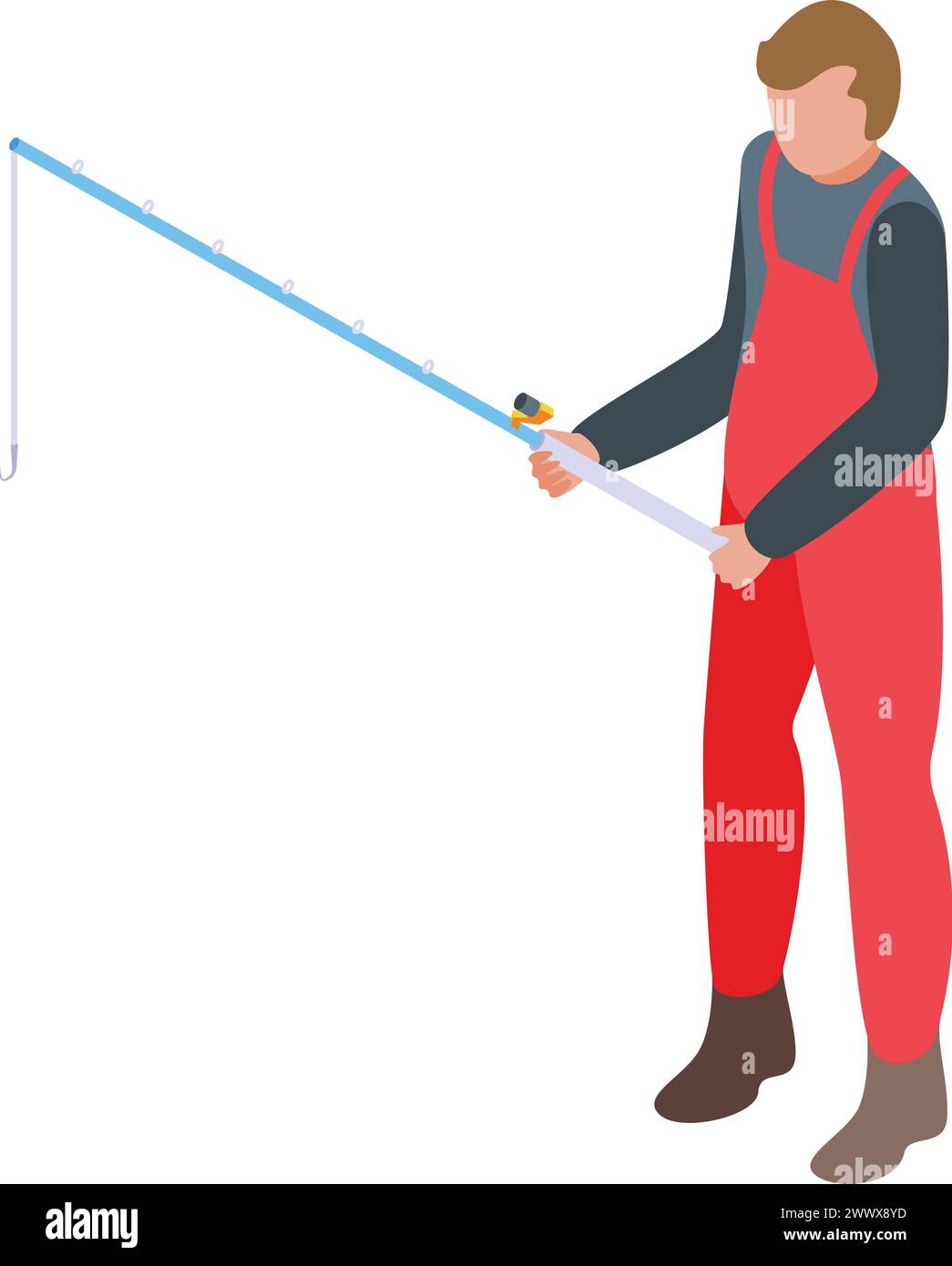 Fisherman with rod icon isometric vector. Angler profession. Seafood ...