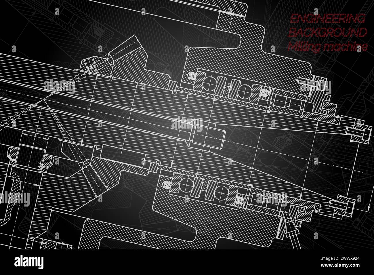 Mechanical engineering drawings on black background. Milling machine ...