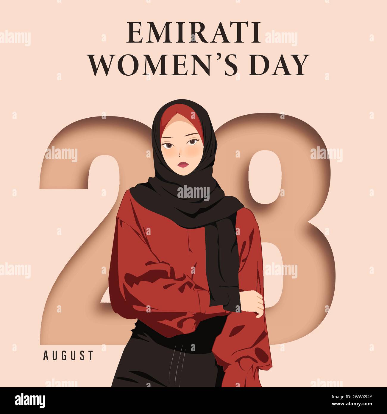 Emirates Women's Day Design with Female with Hijab Vector Illustration ...