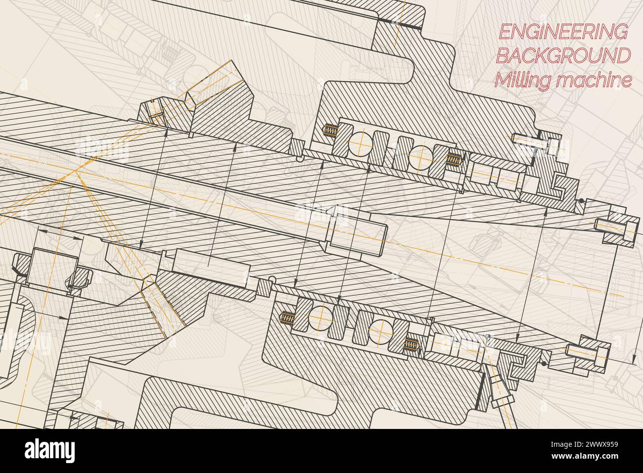 Mechanical engineering drawings on light background. Milling machine ...