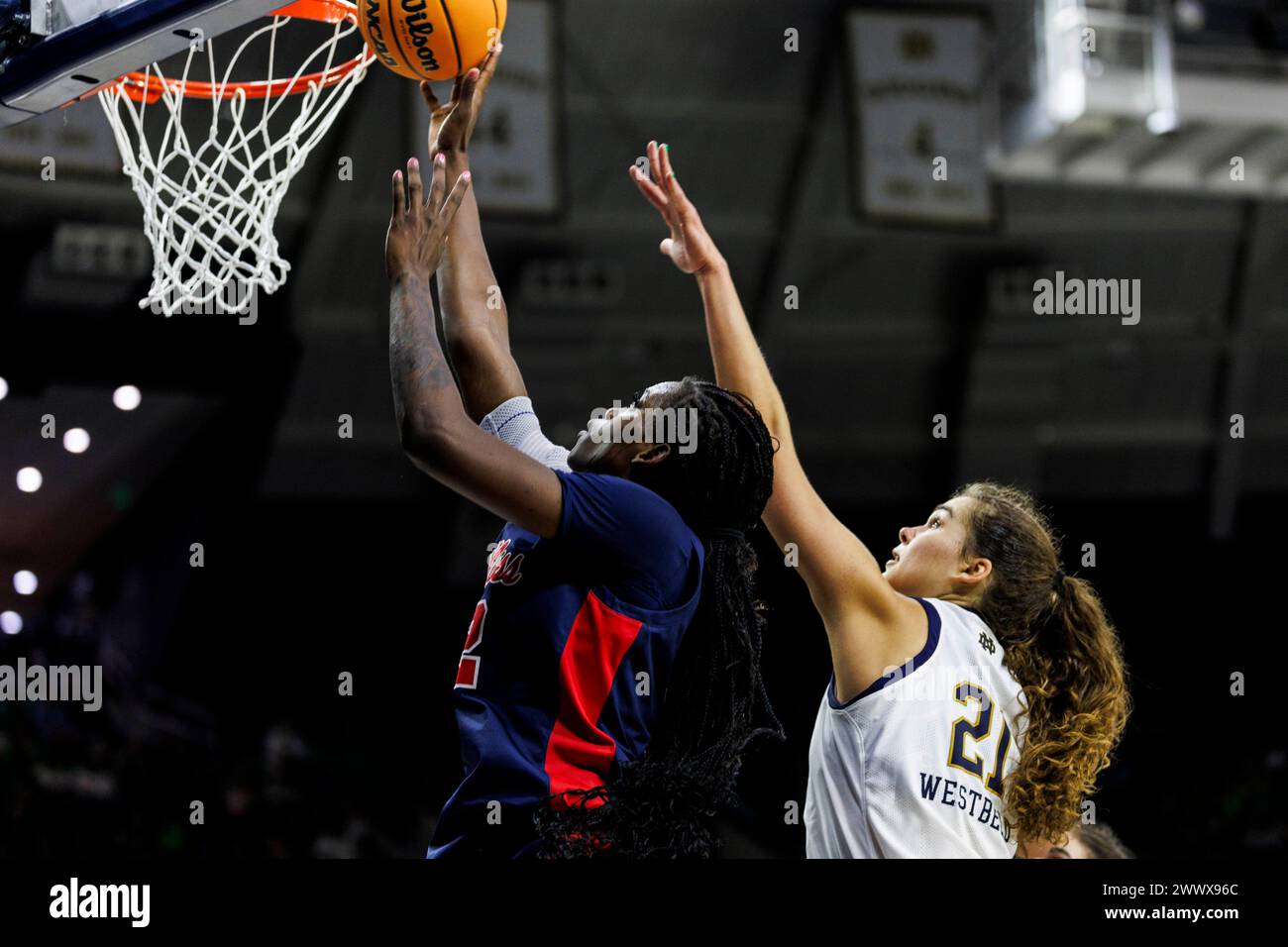 March 25, 2024: Mississippi center Rita Igbokwe (32) goes up for a shot ...