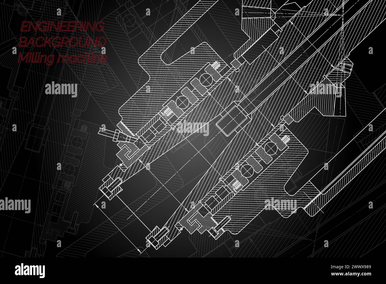 Mechanical engineering drawings on black background. Milling machine ...