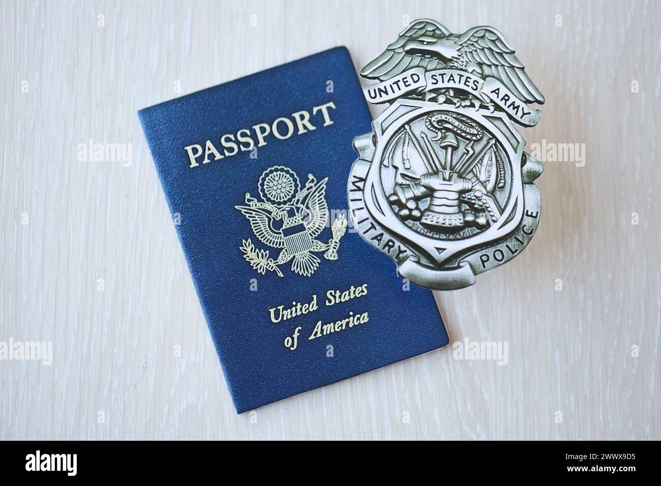 KYIV, UKRAINE - MARCH 9, 2024 US Army Military Police badge and United ...