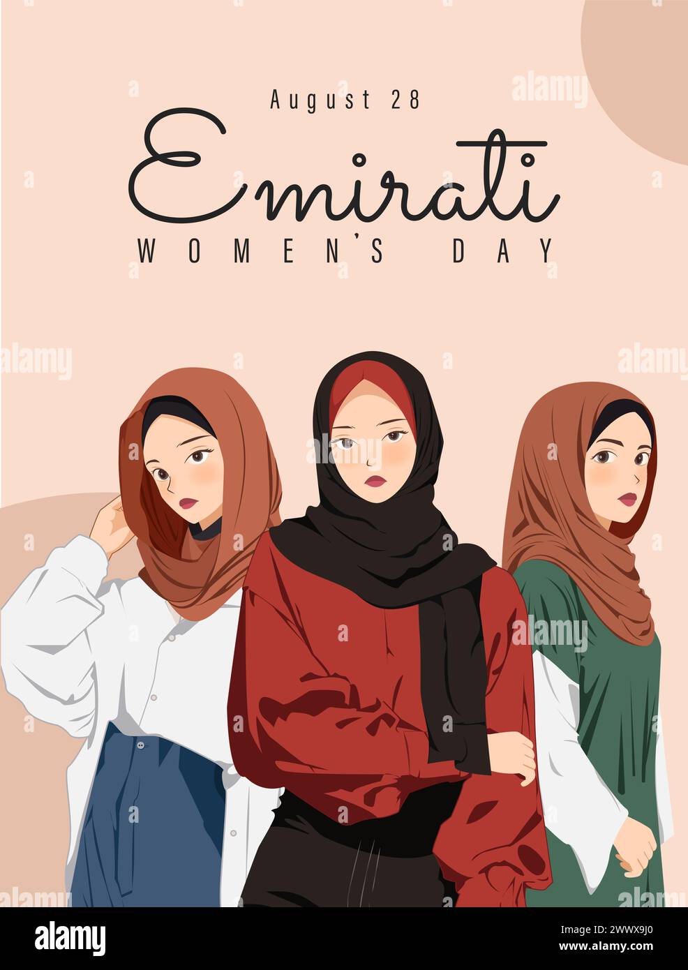 Emirates Women's Day Design with Female with Hijab Vector Illustration ...