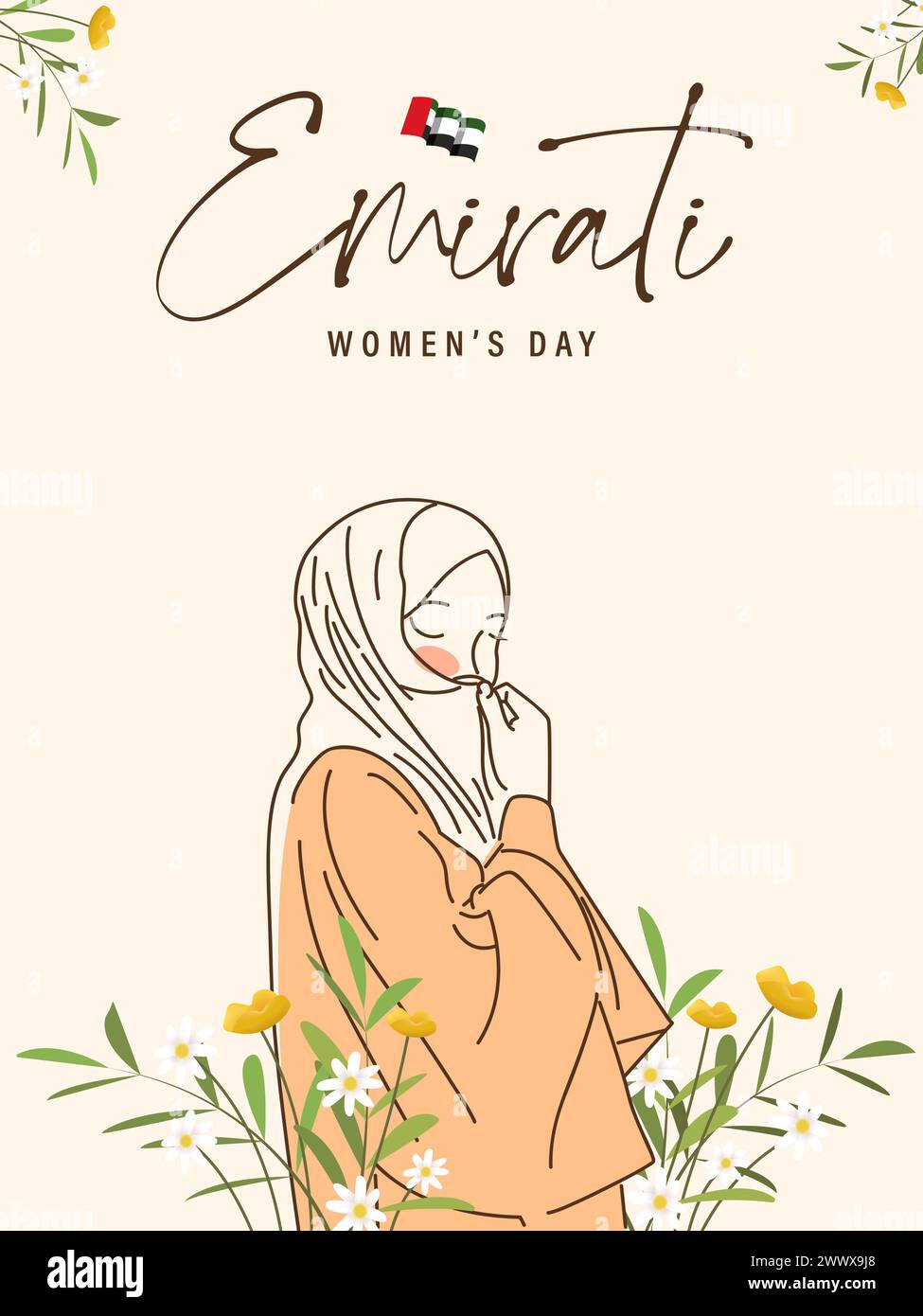 Emirates Women's Day Design with Female with Hijab Vector Illustration ...