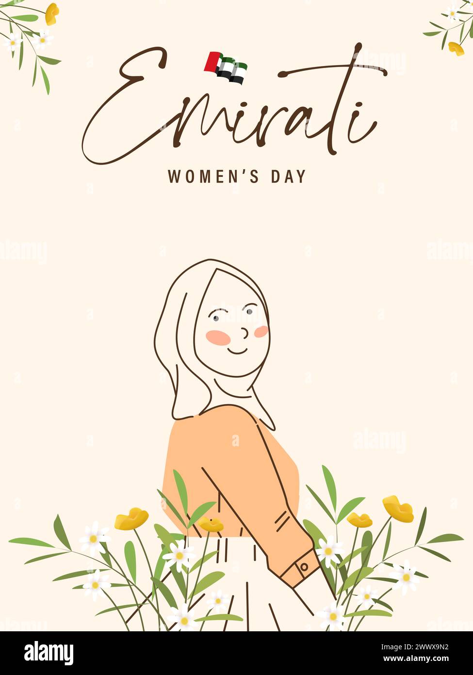 Emirates Women's Day Design with Female with Hijab Vector Illustration ...