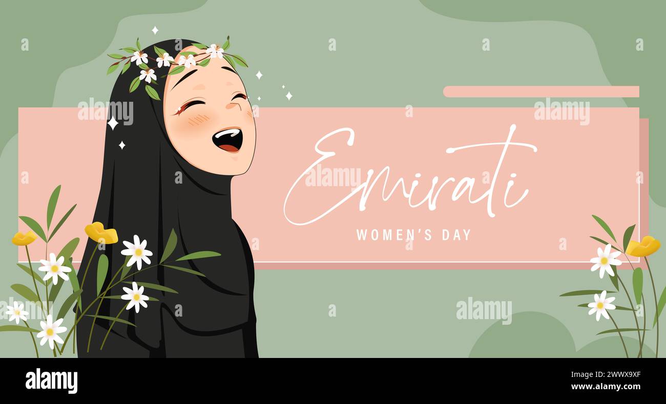 Emirates Women's Day Design with Female with Hijab Vector Illustration ...