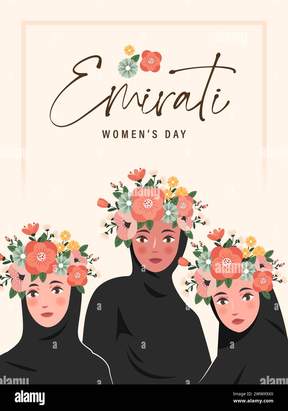 Emirates Women's Day Design with Female with Hijab Vector Illustration ...