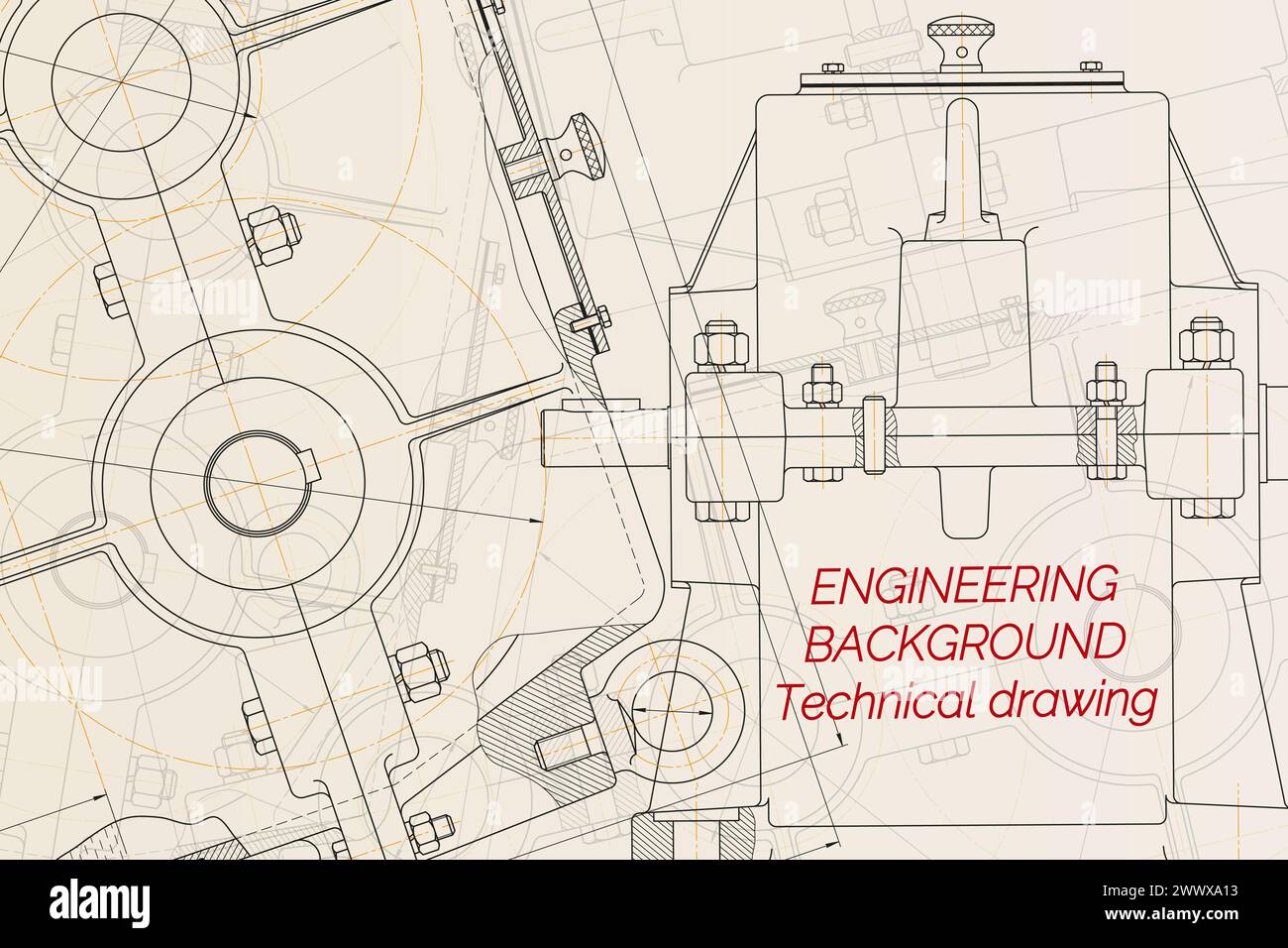 Mechanical engineering drawings on light background. Reducer. Technical ...