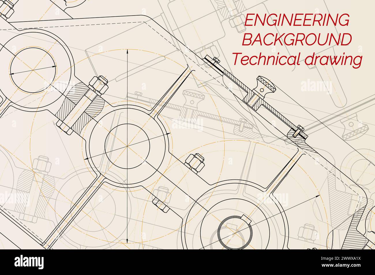 Mechanical engineering drawings on light background. Reducer. Technical ...