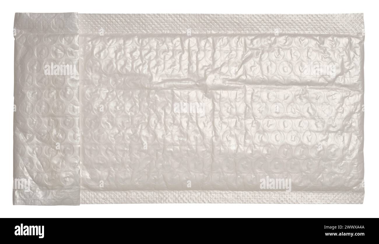 White plastic envelope with bubble wrap for correspondence on a white ...